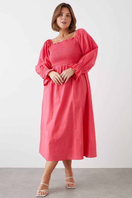Curve Shirred Bodice Midi Dress