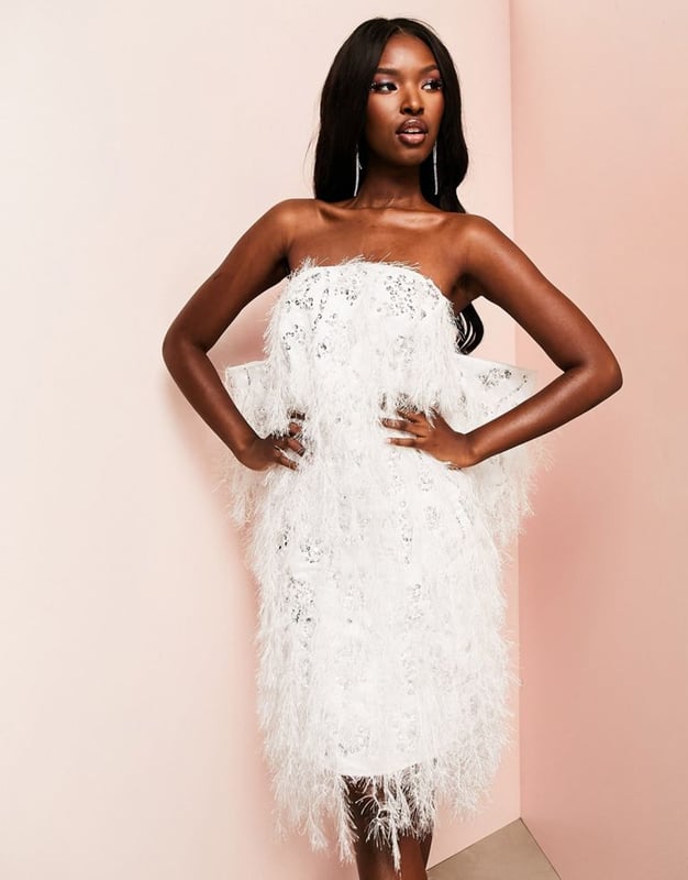 ASOS LUXE Wedding all over feather mini dress with embellishment and ...