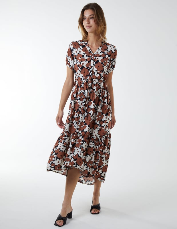 Asymmetric Hem Notch Collar Dress