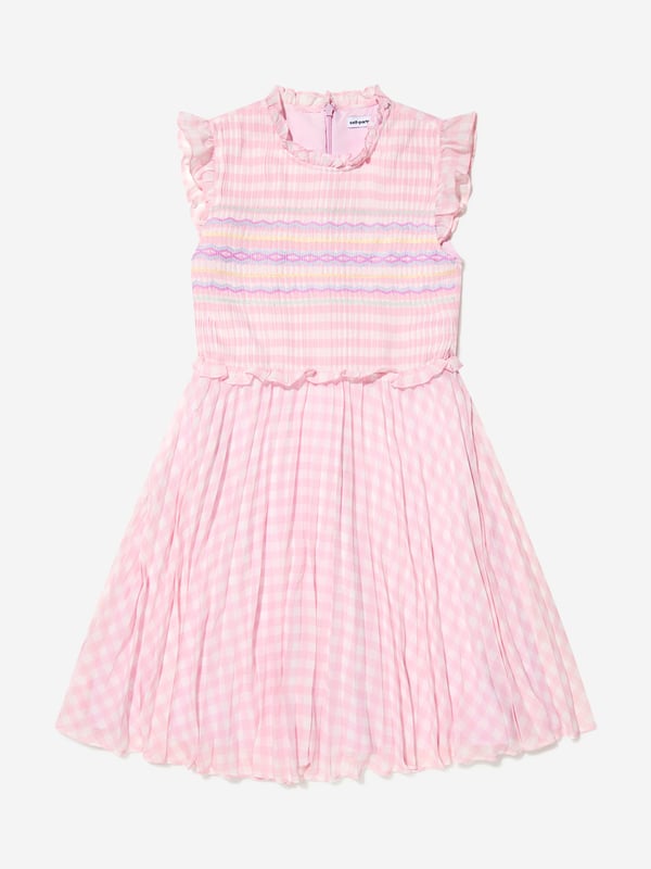 Self Portrait Girls Gingham Print Smocked Dress