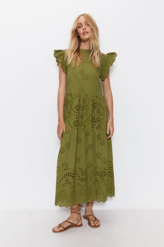 Broderie Mix Tiered Midi Dress