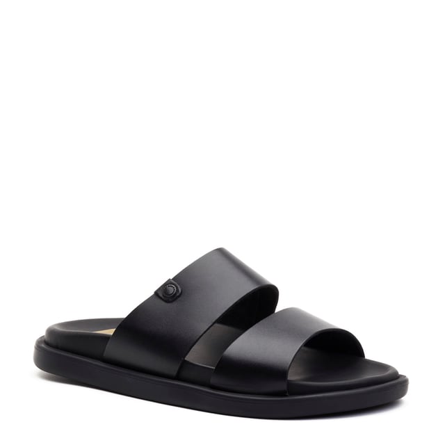 Base London Mens Leto Waxy Black Leather Slide Sandal
