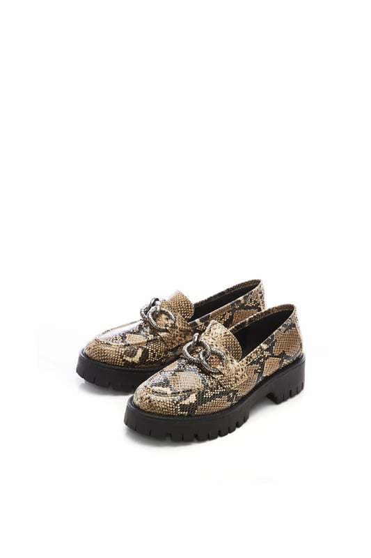 'Farida' Cream Snake Print Loafers
