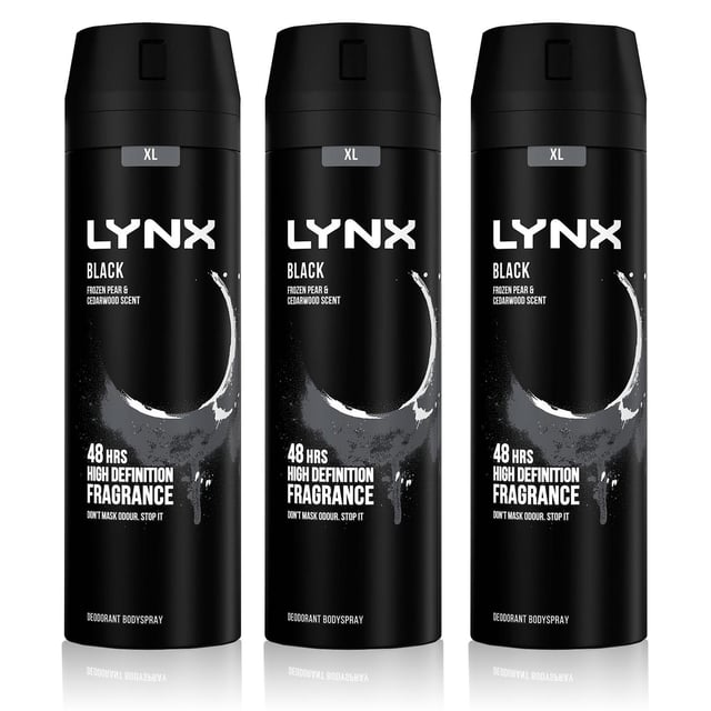 Lynx XL Black 48H Fresh Frozen Pear & Cedarwood Scent Body Spray Deo ...