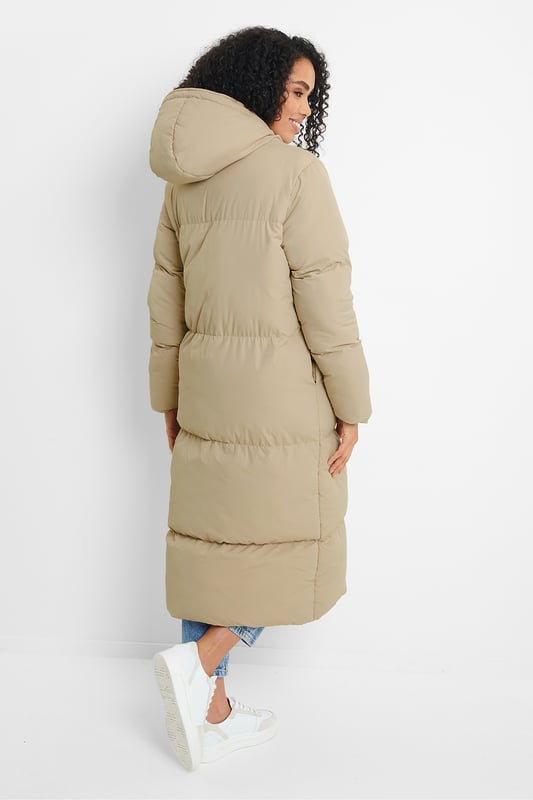 Taupe 'Jodie' Quilted Puffer Maxi Jacket