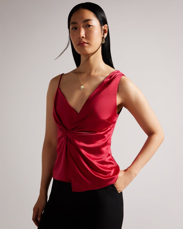 Ted Baker Angelya Asymmetric Twist Front Cami, Deep Pink