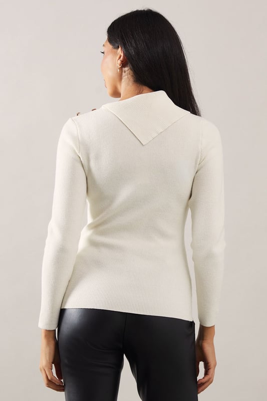Asymmetric Shoulder Button Detail Jumper