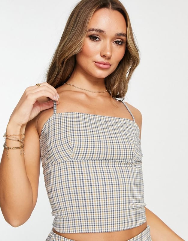 Topshop co-ord longline corset vest top in multi check