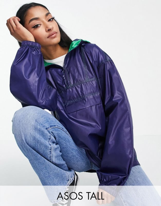 ASOS DESIGN Tall overhead festival rain jacket in navy