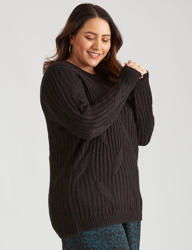Womens Beme Long Sleeve Weave Detail Jumper - Plus Size