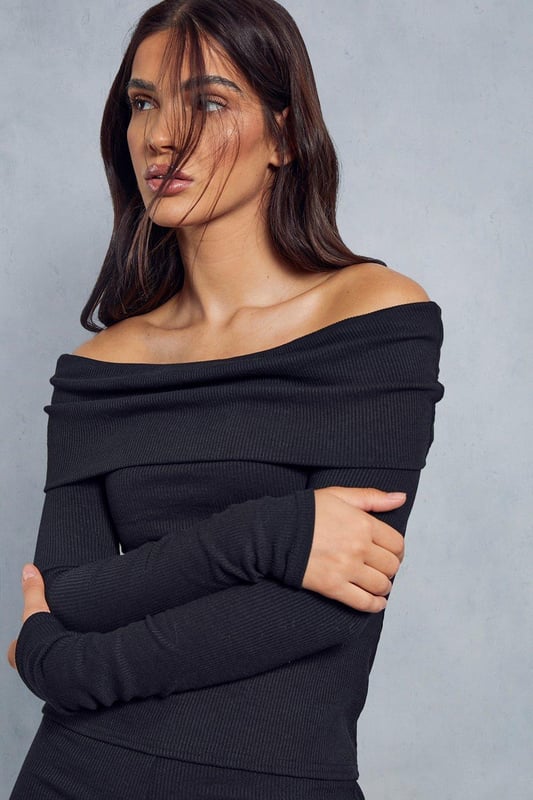 Bardot Fold Over Rib Top & Trouser Co-ord