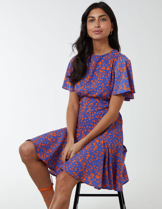 Godet Insert Mini Dress With Tie