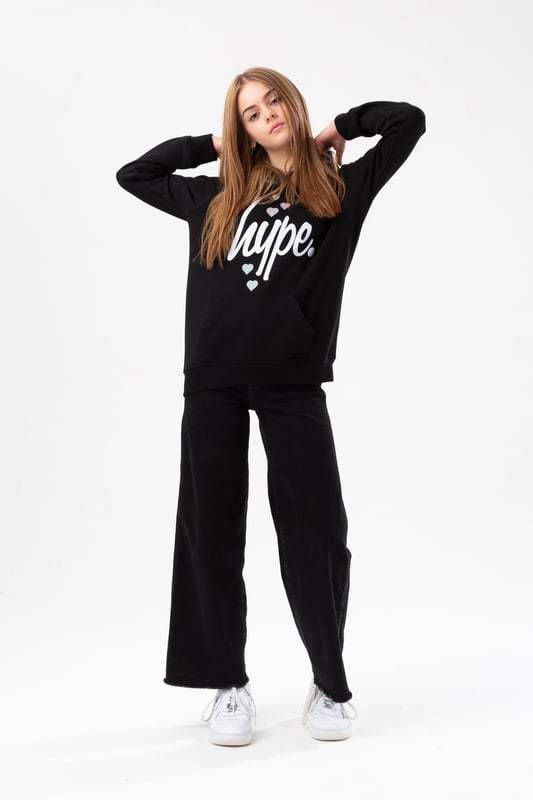 Hype Girls Black Hearts Hype Script Hoodie