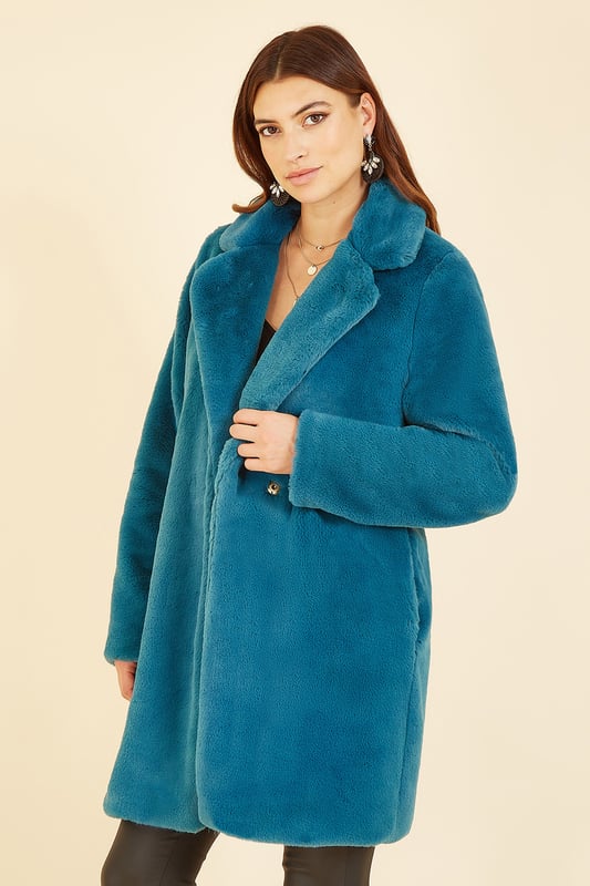 Teal Faux Fur Coat