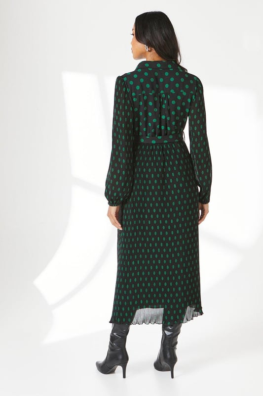 Micro Pleat Belted Shirt Dress