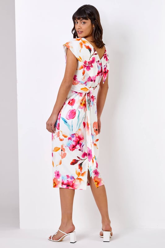 Floral Print Cross Front Midi Dress
