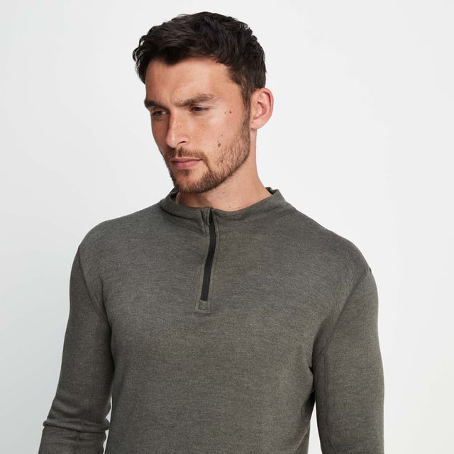 Meru Mens Cashmere Touch Base Layer Zip Neck Dark Grey Marl