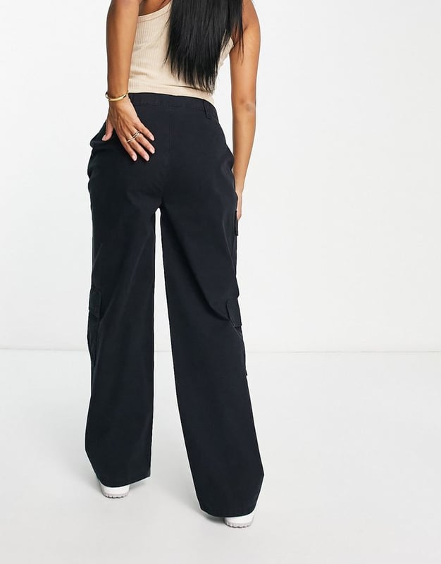 Asos Design Hourglass Oversized Cargo Trouser With Multi Pocket In Black