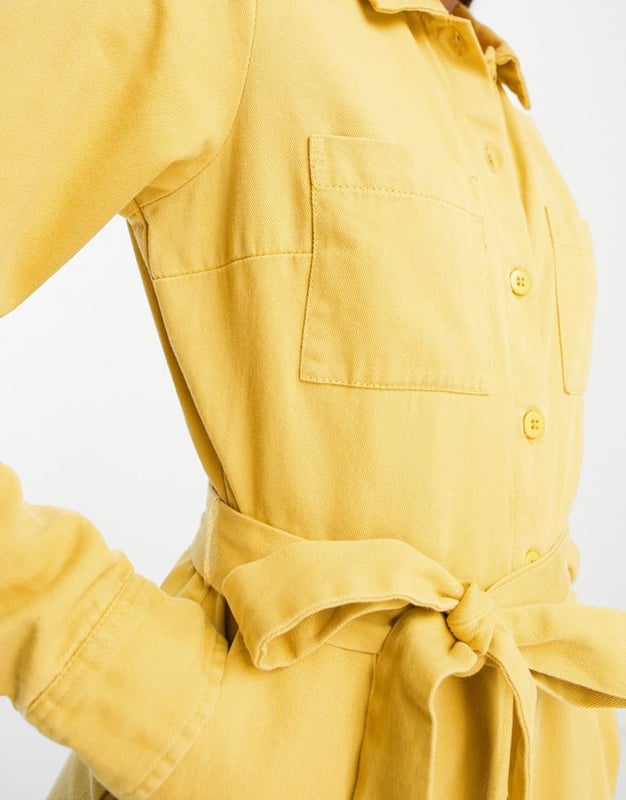 ASOS DESIGN long sleeve twill boilersuit with collar in Yellow
