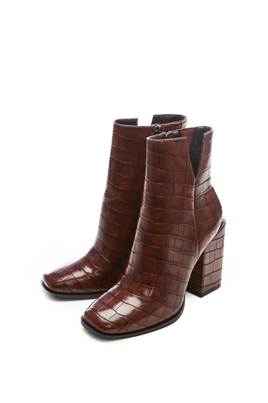 'Kiani' Brown Patent Mocc Croc Ankle Boots