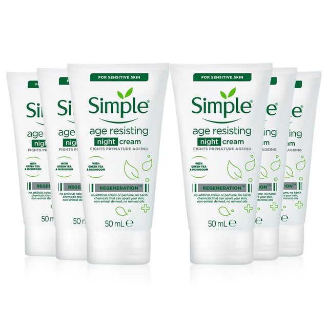 Simple Night Cream Age Resisting Fights Premature ageing 50ml, 6 Pack