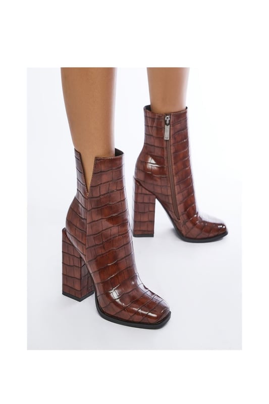 'Kiani' Brown Patent Mocc Croc Ankle Boots