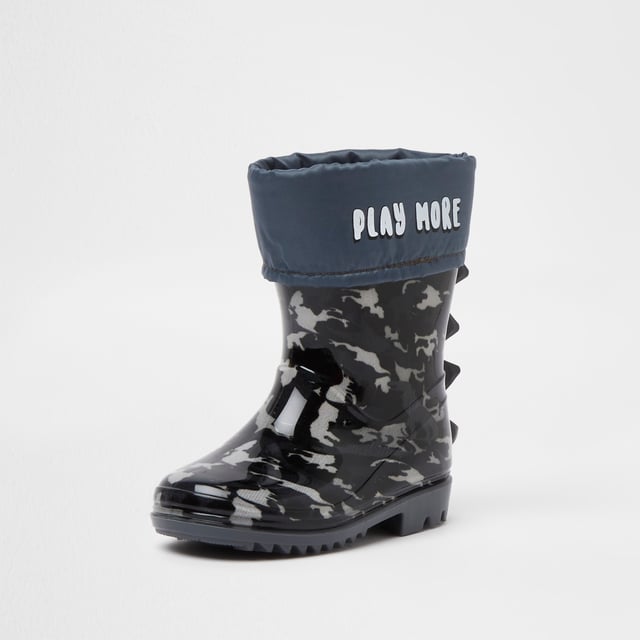 River Island Mini Boys Wellies Boots Navy Dinosaur Spike
