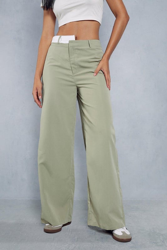 Contrast Band Drop Waist Band Trousers