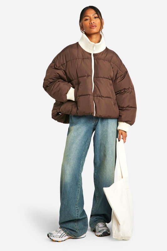 Contrast Rib Puffer Jacket
