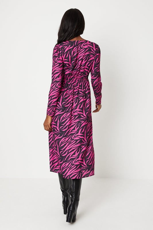 Pink Zebra Tie Front Midi Dress