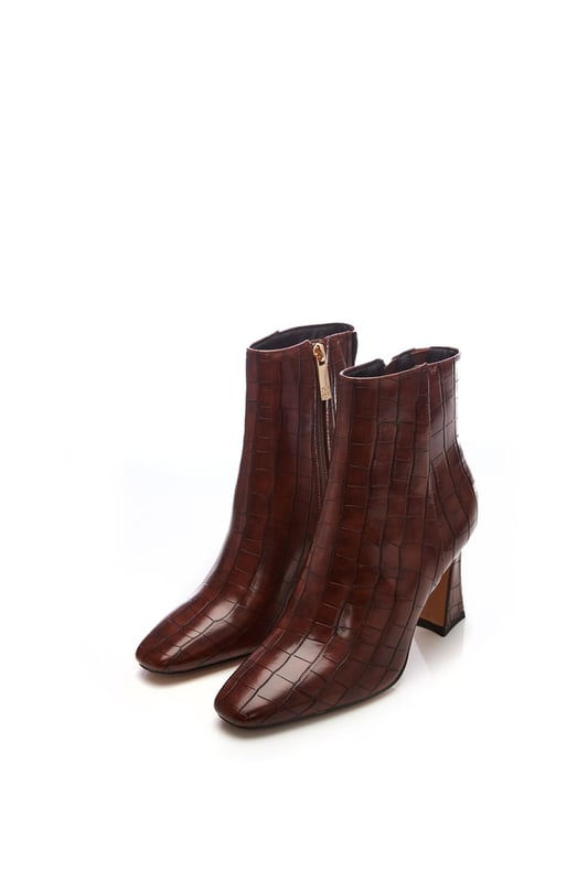 'Linette' Brown Patent Mocc Croc Ankle Boots