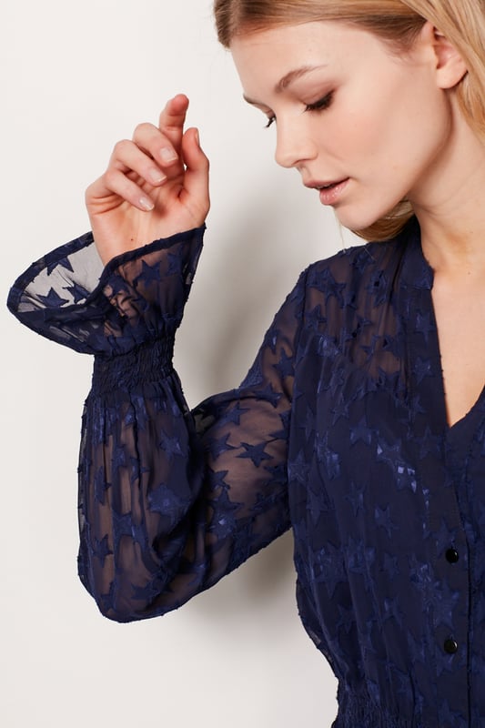 Navy Blue Woven Star Shirt Dress