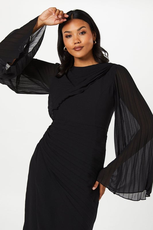 Mix Pleat Georgette Midi Dress