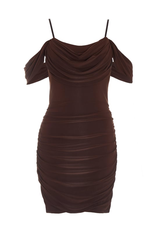 Brown Ruched Bodycon Mini Dress