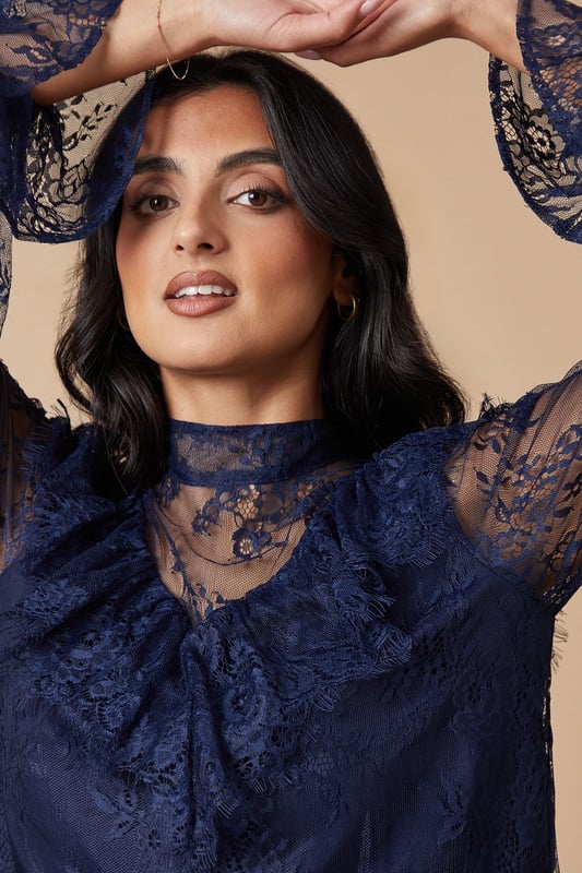 Lace Ruffle Neck Blouse