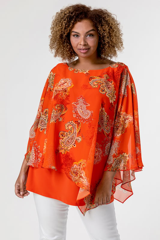 Curve Paisley Print Chiffon Top