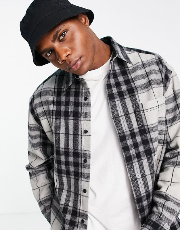 ASOS DESIGN 90s oversized wool mix check shirt in grey