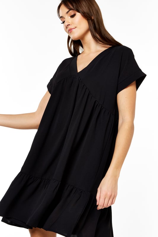 V-Neck Tiered Mini Smock Dress
