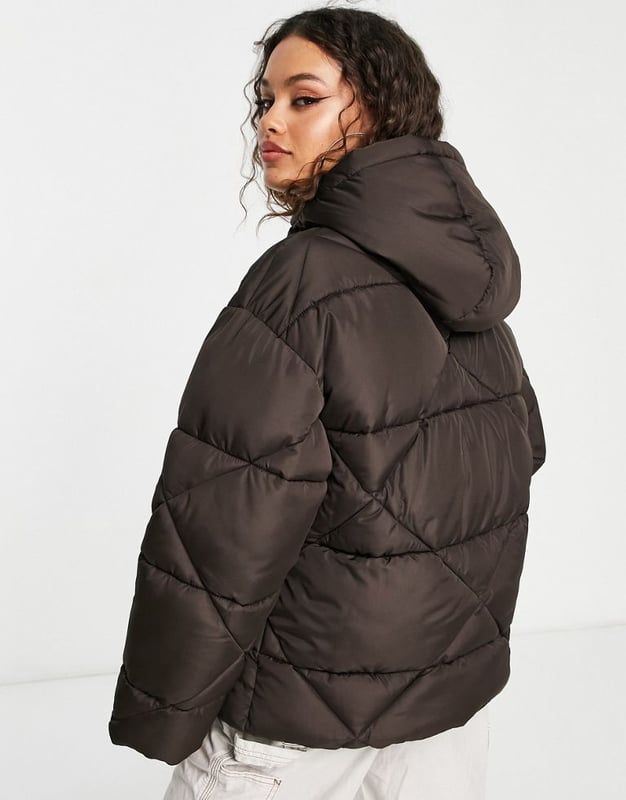 ASOS DESIGN Petite quilted puffer jacket in chocolate - BROWN - BROWN