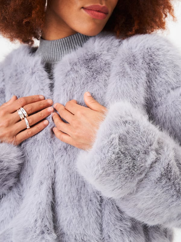 Panel Faux Fur Crop Jacket
