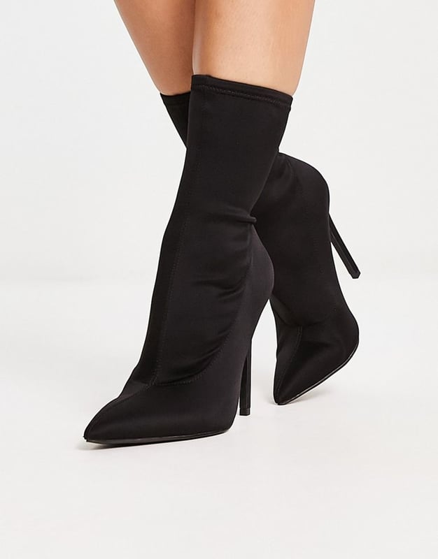 ASOS DESIGN Wide Fit Eleanor high heeled sock boots in black