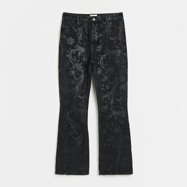 River Island Womens Flared Jeans Black Coated High Waisted