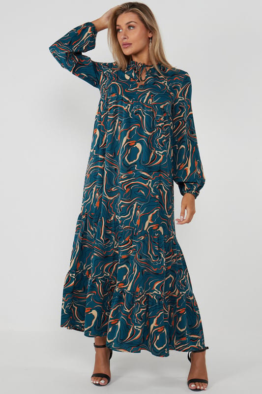 Swirl Print Smock Maxi Dress