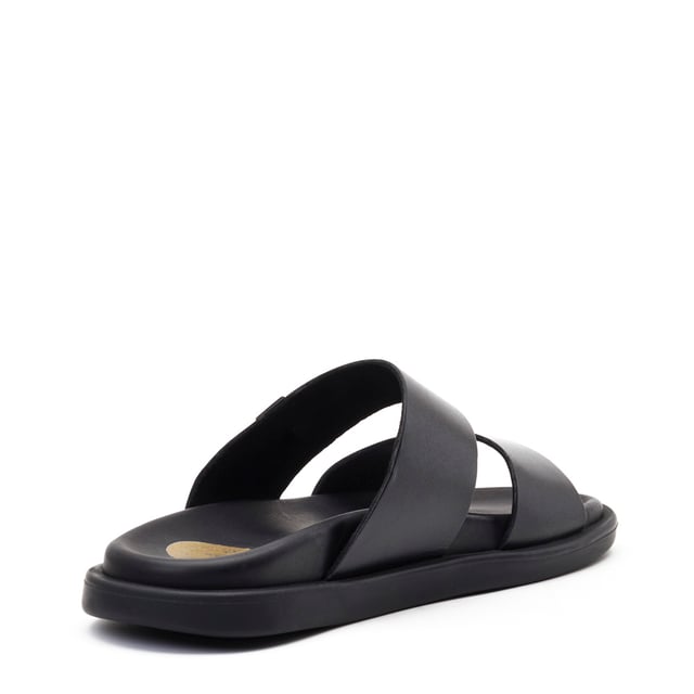 Base London Mens Leto Waxy Black Leather Slide Sandal
