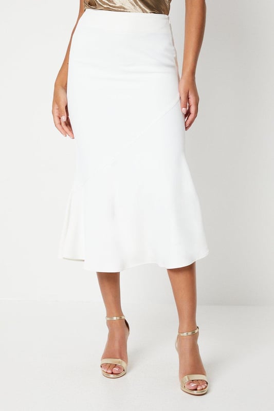 Lightweight Crepe Diagonal Panel Midi Skirt