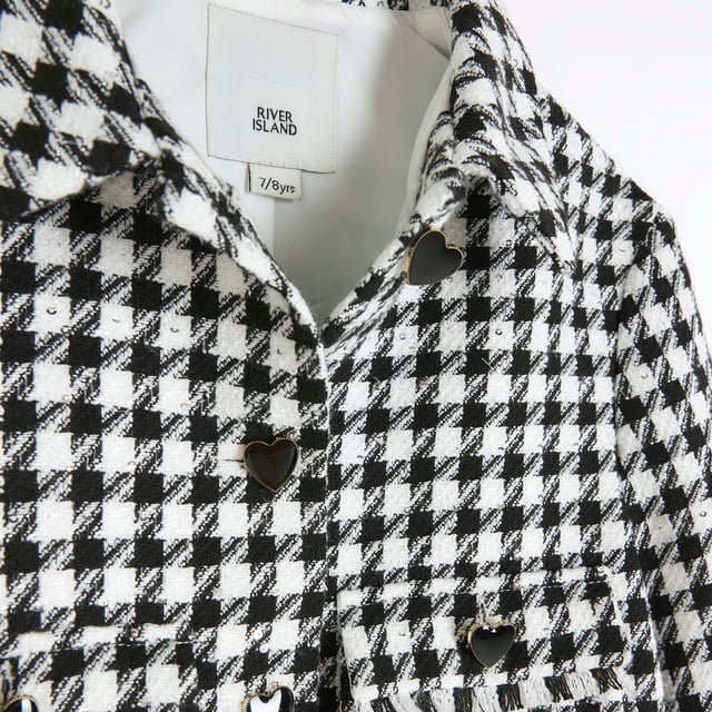 River Island Kids Girls Crop Jacket White Boucle Check