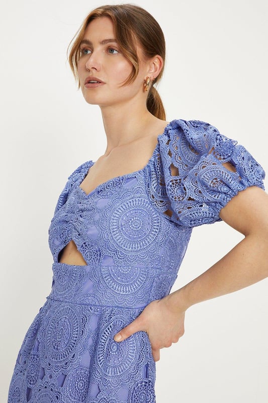 Premium Floral Lace Cut Out Midi Dress
