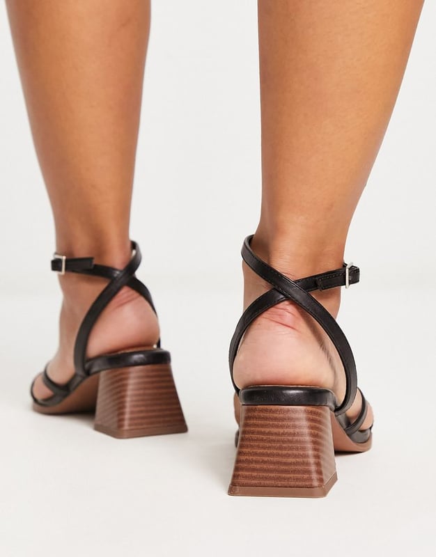 ASOS DESIGN Wide Fit Hastings mid block heeled sandals in black