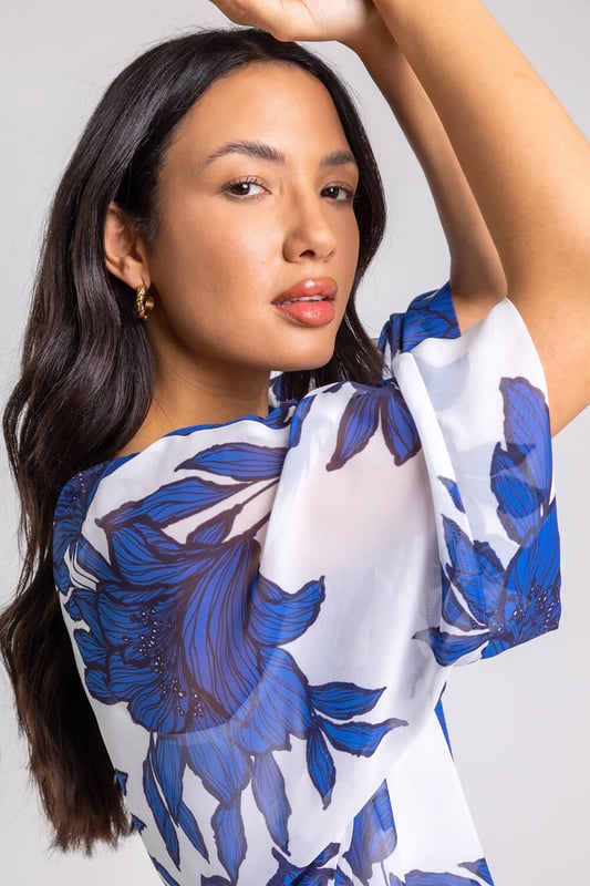 Floral Print Chiffon Overlay Top