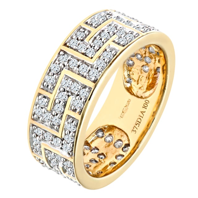 9ct Yellow Gold 1ct Diamond Greek Key Ring